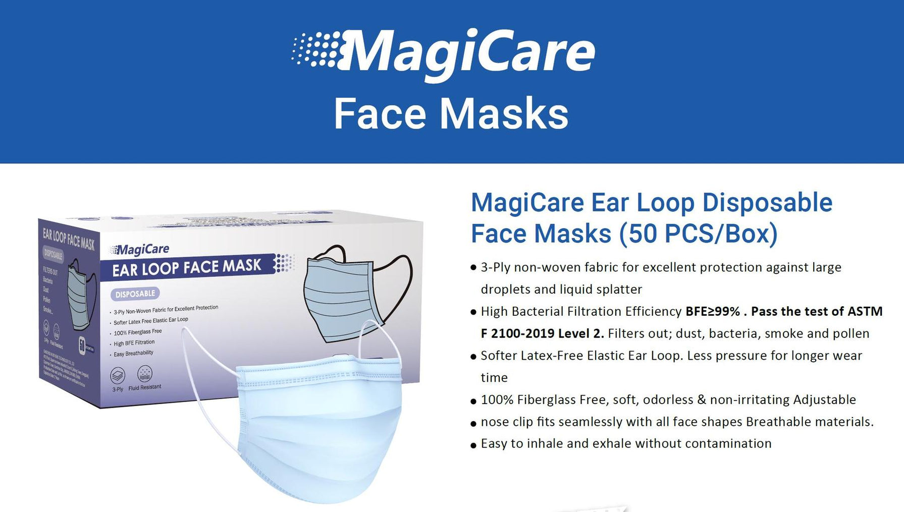 MagiCare Premium 3-Ply disposable masks, Comfortable, Breathable